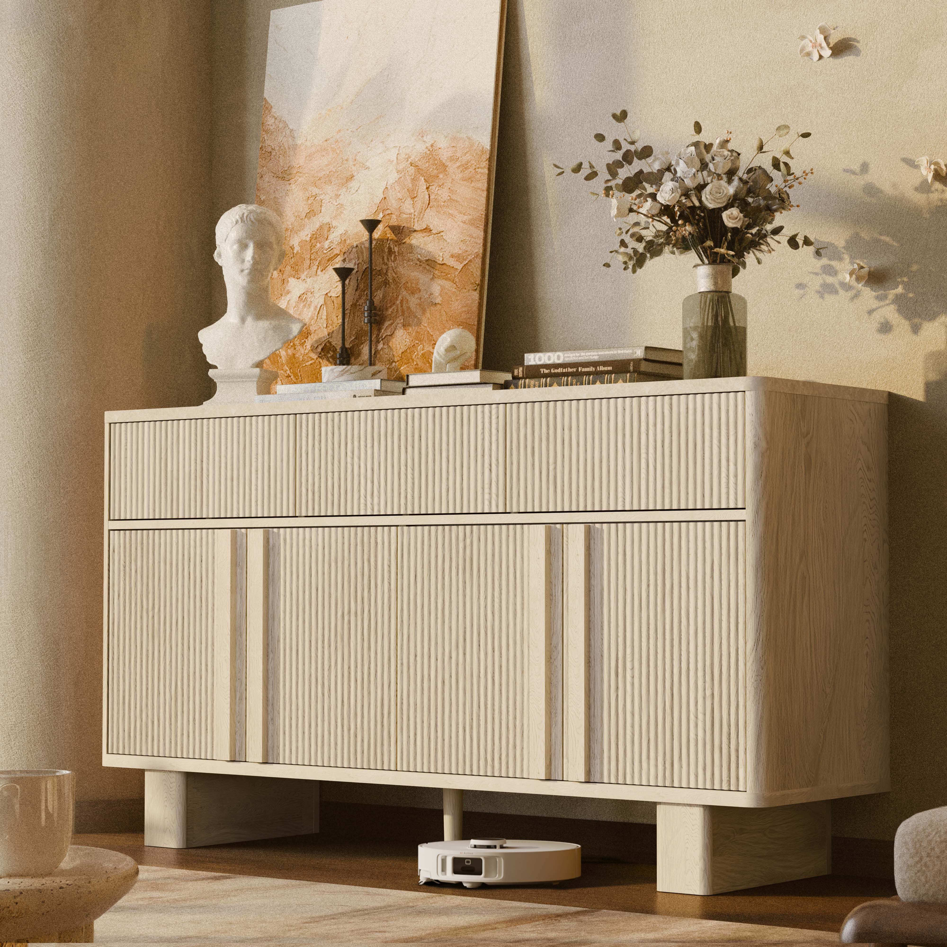 AIhomstyle Fluted Buffet Cabinet with 3 Doors & 3 Drawers, 47” Wide ...
