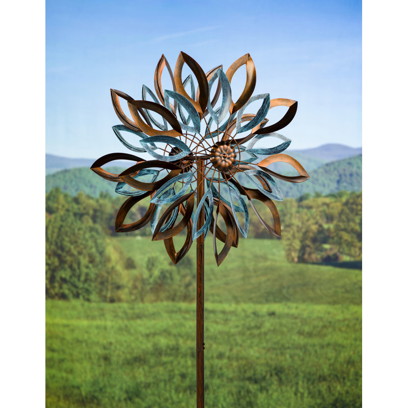 Arlmont & Co. Prins 75"H Kinetic Metal Wind Spinner with Copper and ...