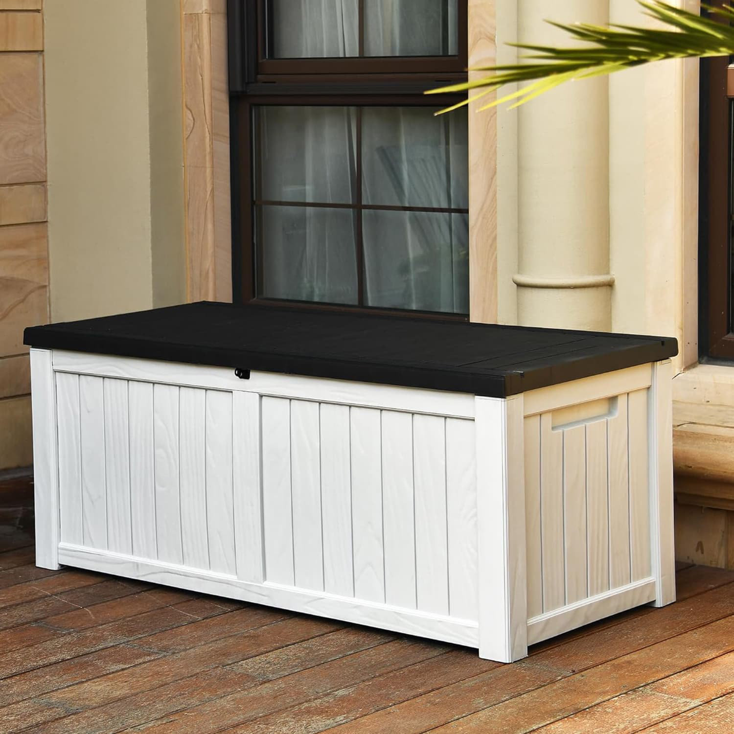 FIBTOL Large Deck Box, Resin Outdoor Storage Box With Lockable Black ...