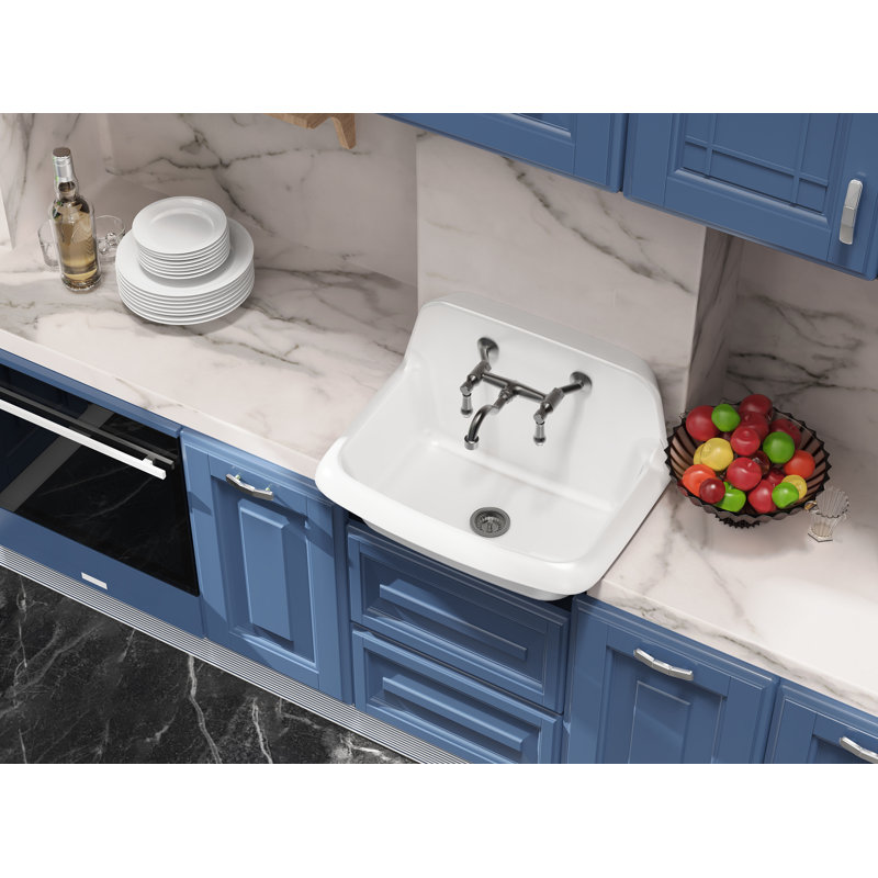 ELLAI 24-in Wall Mounted High Back Utility Sink White Ceramic Farmhouse ...