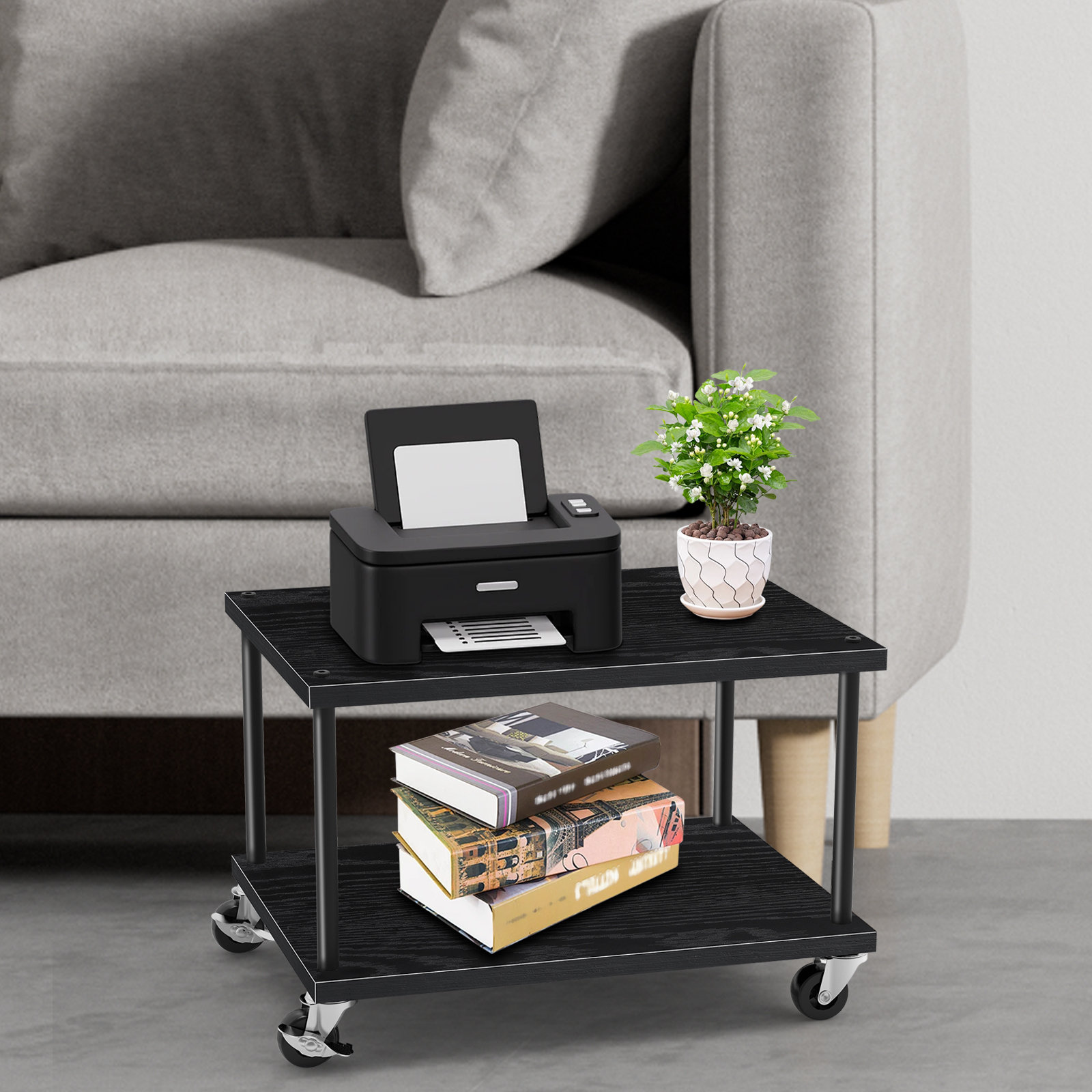 CELLPAK Minimalist 2-Tier Printer Stand With Wheels Black - Wayfair Canada