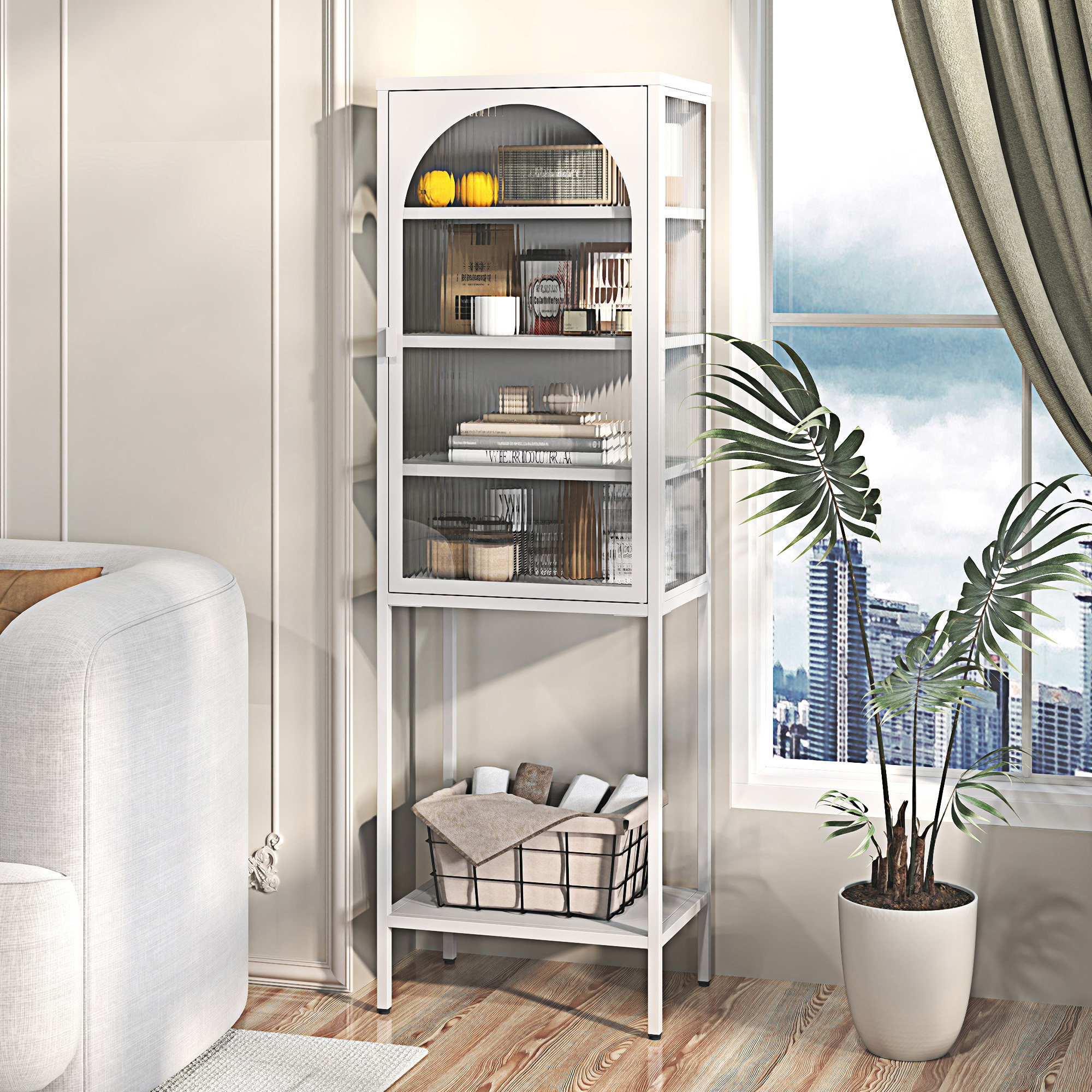 Latitude Run® Metal Glass Door Display Storage Cabinet - 5-Tier Cube ...