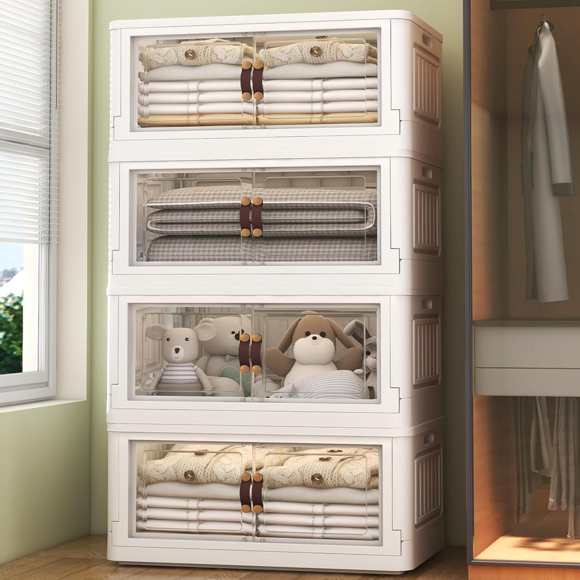 Rebrilliant 4 Storage Bins With 4 Lids, 78 Qt White Closet Organizers ...