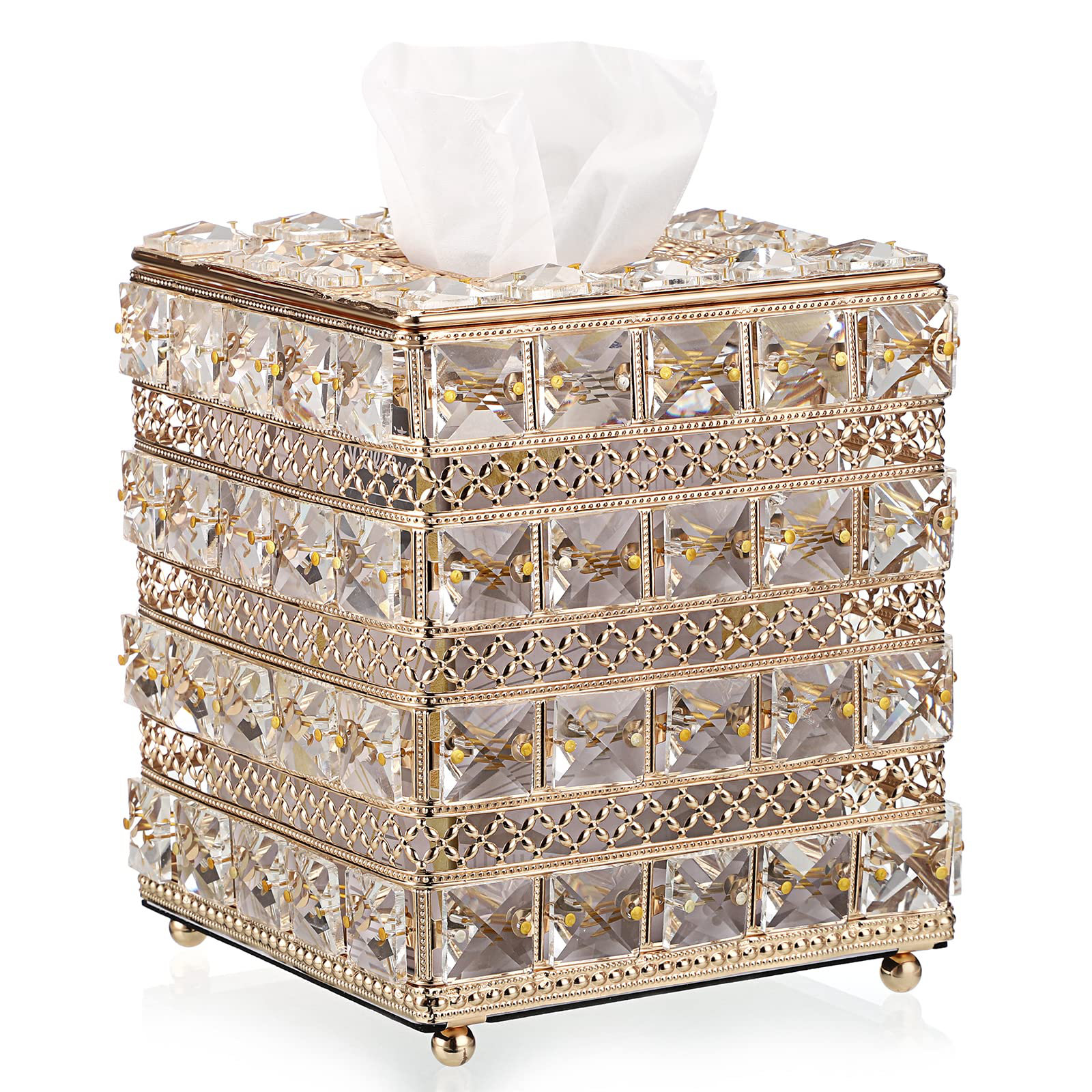 Everly Quinn Crystal Square Tissue Box Cover - Sparkling Cube Glass ...
