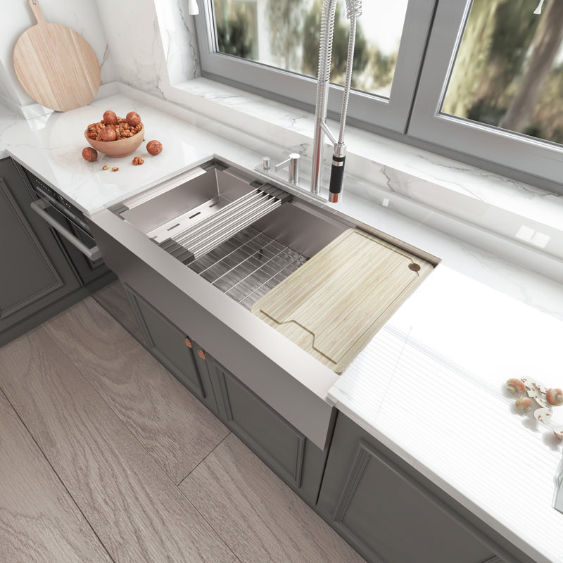 Sinber 36" Farmhouse Apron Single Bowl Workstation Kitchen Sink with ...