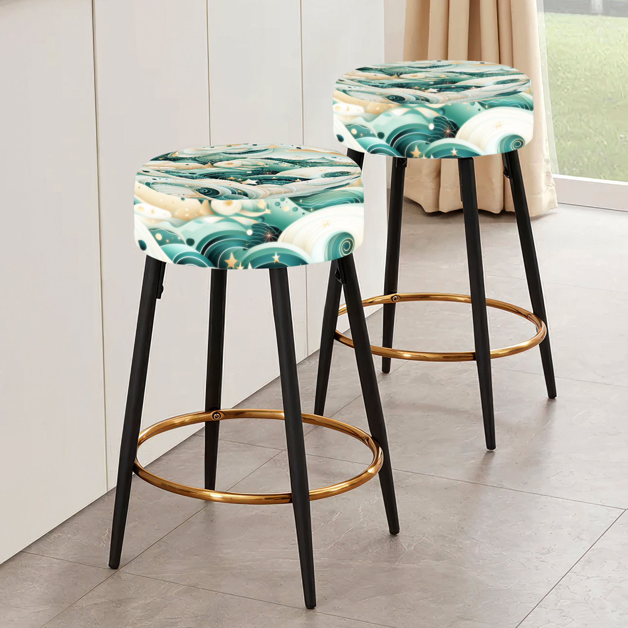 Design Art Coastal Geometric Charm Coastal Pattern - Coastal Bar Stools ...