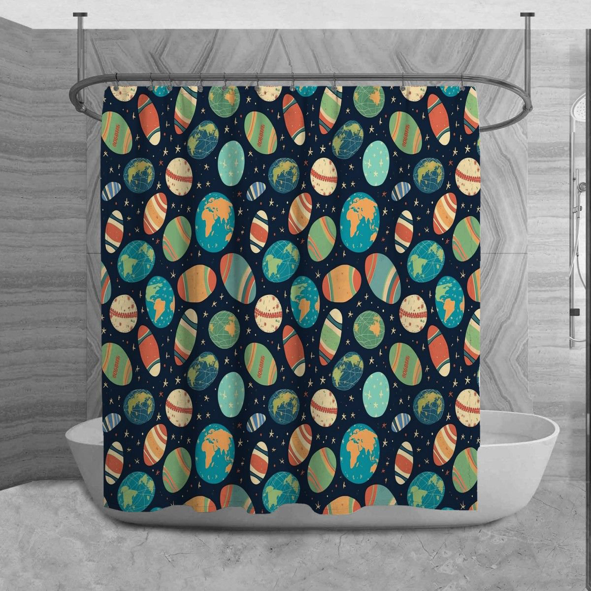 East Urban Home Rugby Shower Curtain Sports Bath Mat Blue Bathroom ...