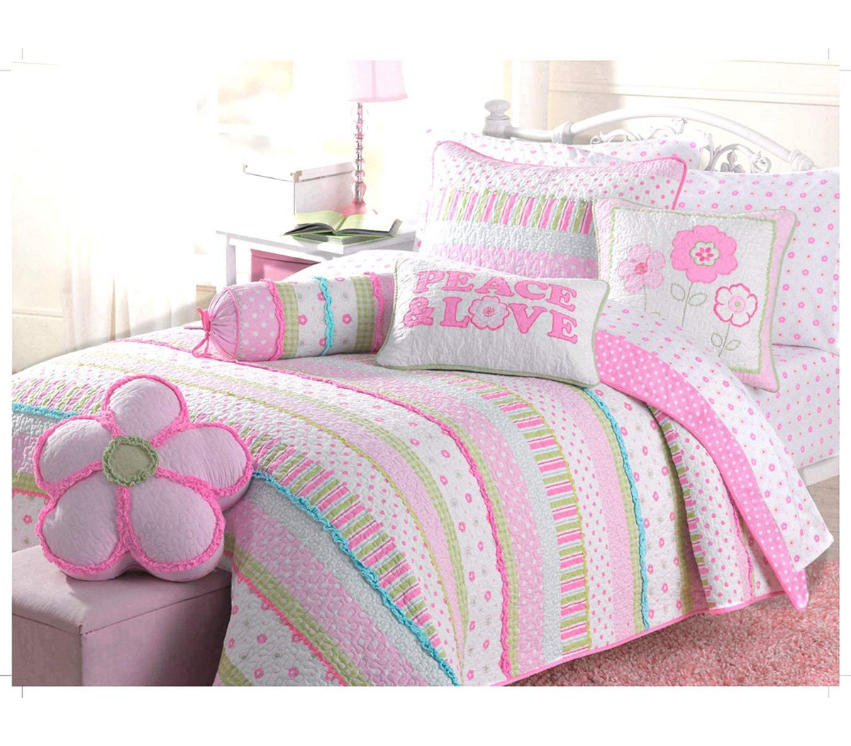 Cozy Line Home Fashion Pink/Green/Blue Reversible Quilt Set & Reviews ...