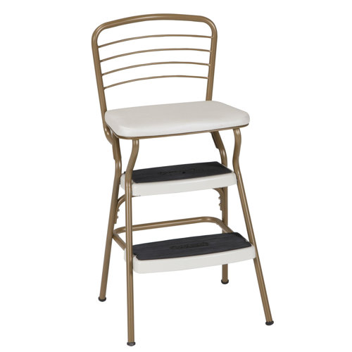 COSCO Stylaire Steel Retro Chair + Step Stool with Flip-Up Vinyl Seat ...
