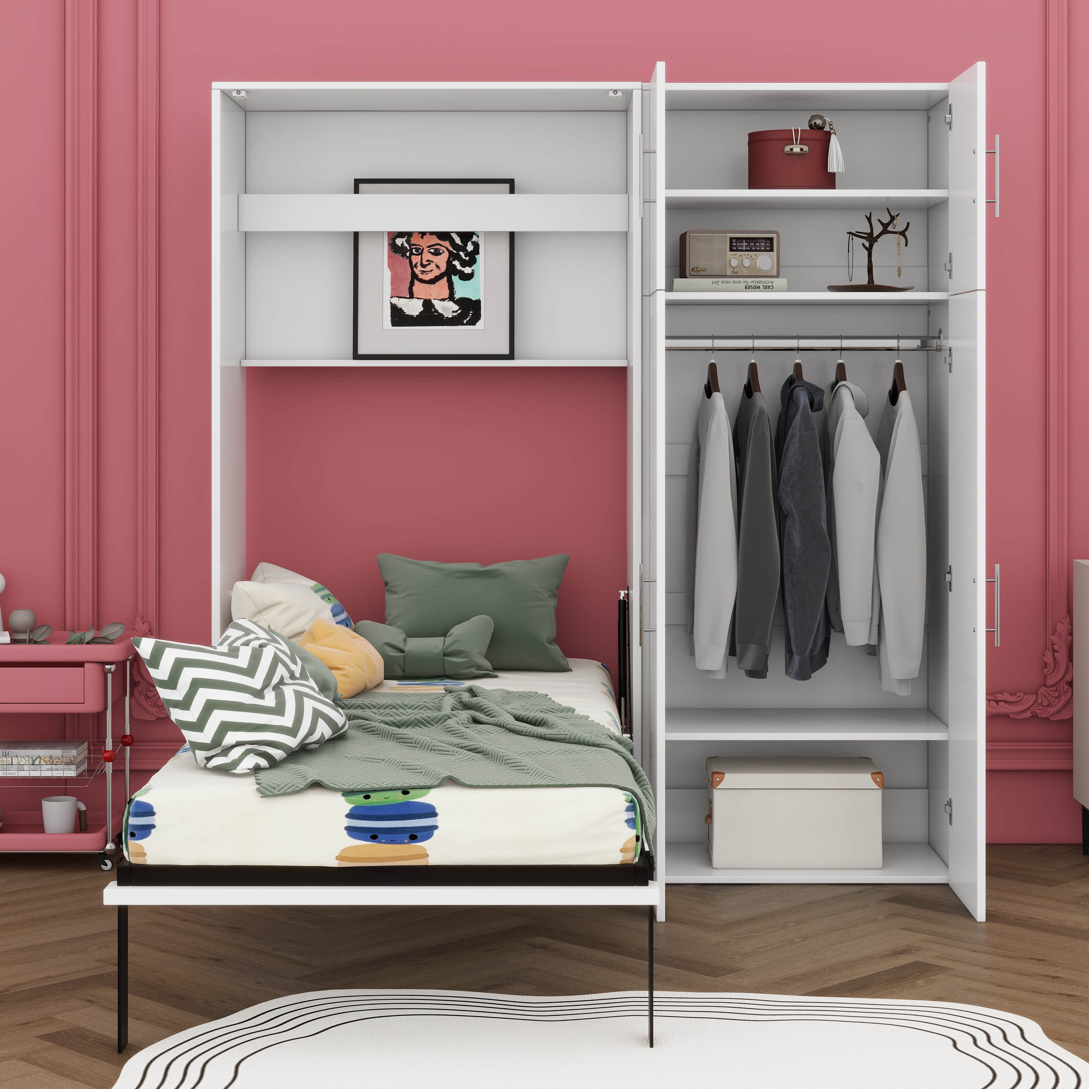 Hokku Designs Lit escamotable simple avec rangement pour chambre à ...