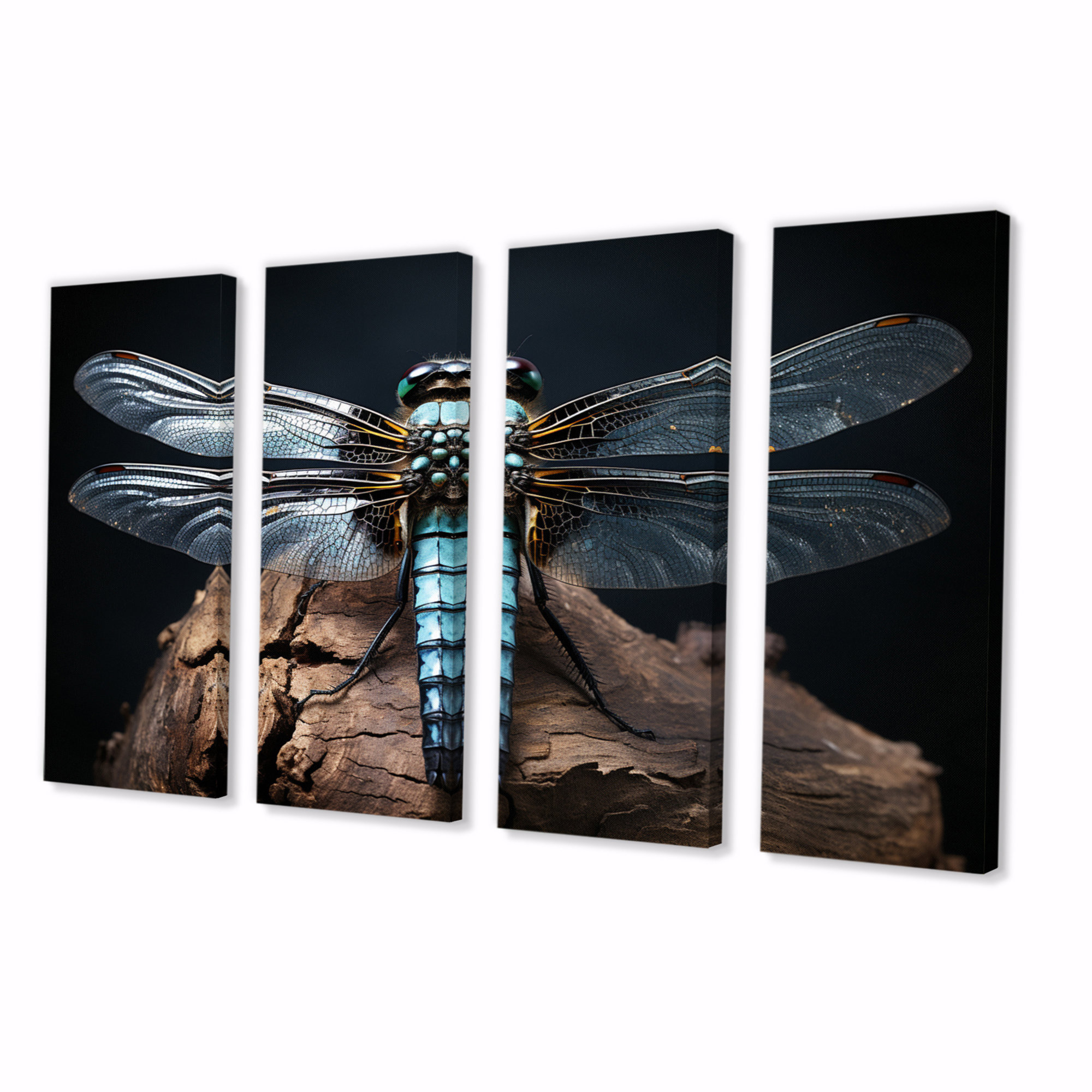 Design Art Teal Dragonfly Portrait I - Animals Wall Decor - 4 Panels ...