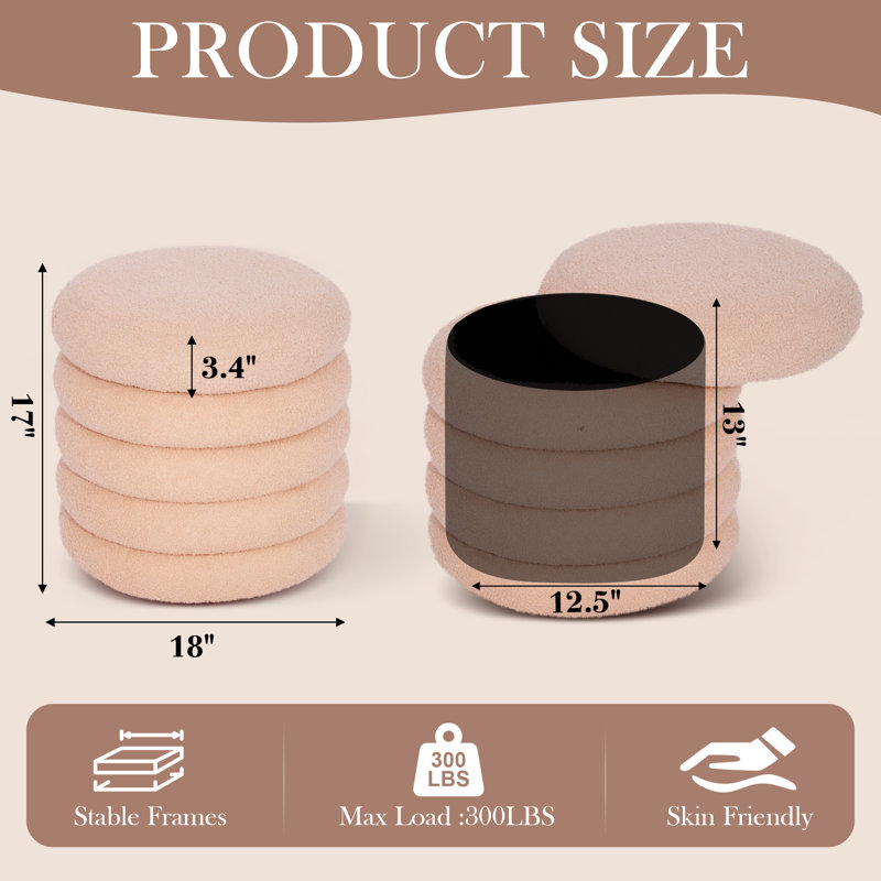 Mercer41 Round Upholstered Ottoman with Storage Multifunctional Foot ...