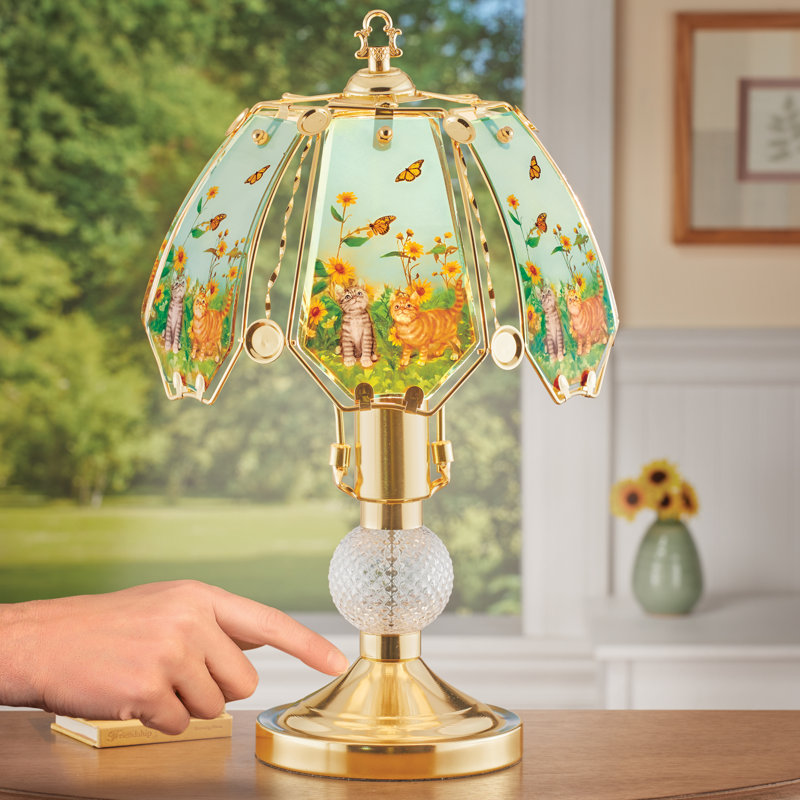 August Grove® Cat Floral Garden Gold-Tone Touch Lamp | Wayfair