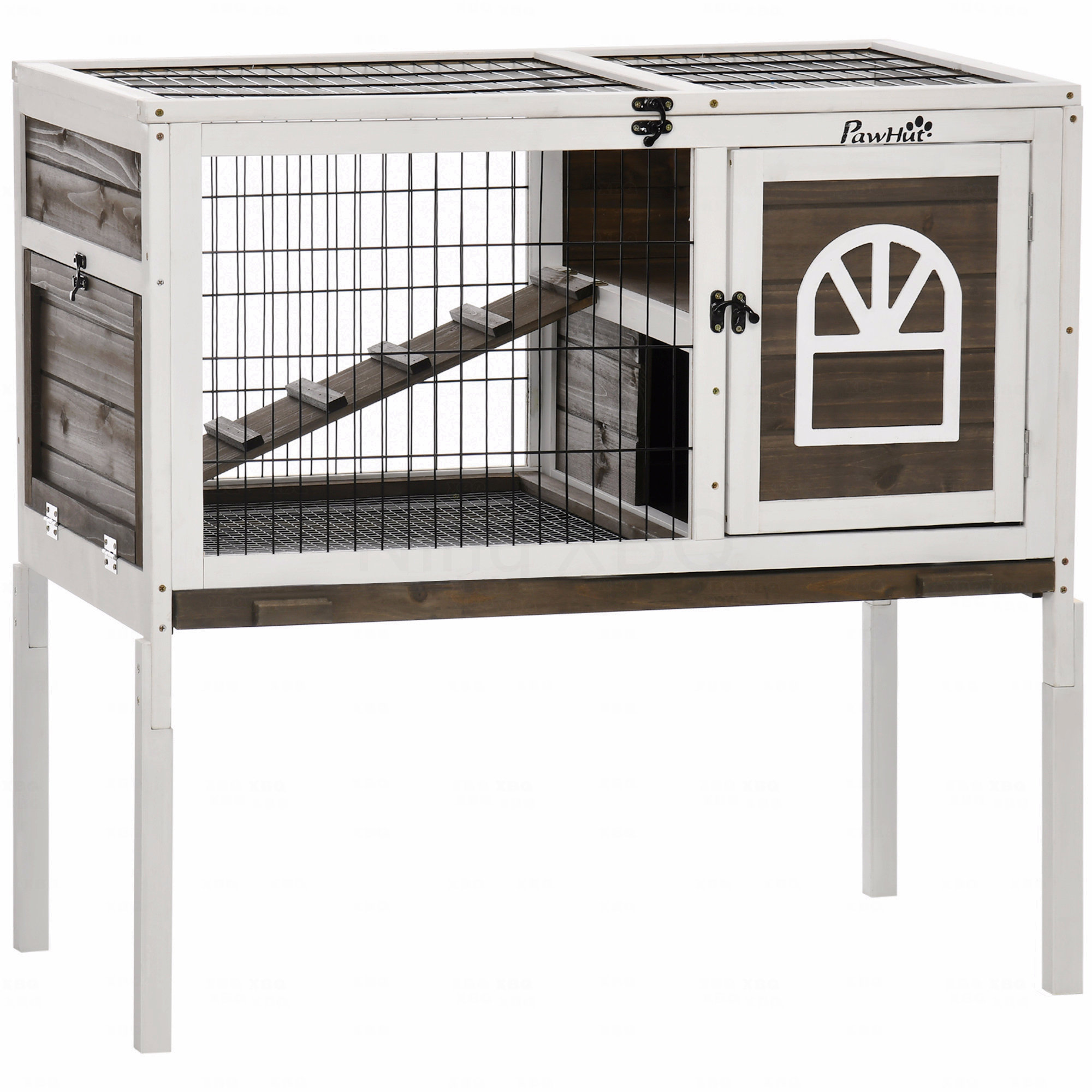 Red Barrel Studio® Wooden Rabbit Hutch, Indoor Elevated Guinea Pig Cage ...
