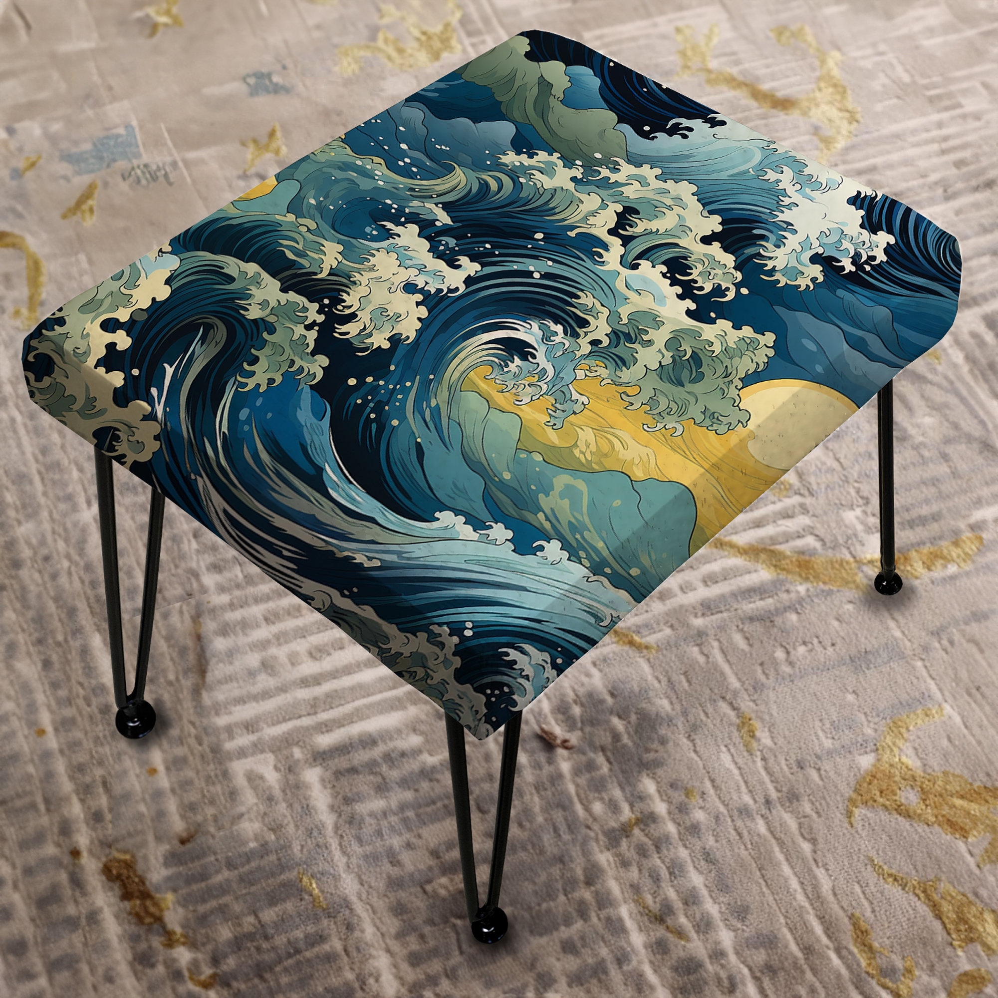 Design Art Sunrise Hokusai Waves Japanese Pattern - Coastal Rectangle ...