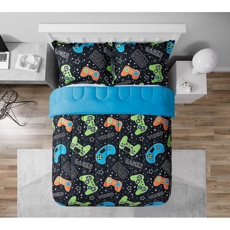 ALEX + BELLA Video Gamer Set Black Ultra Soft Microfiber Comforter Set ...