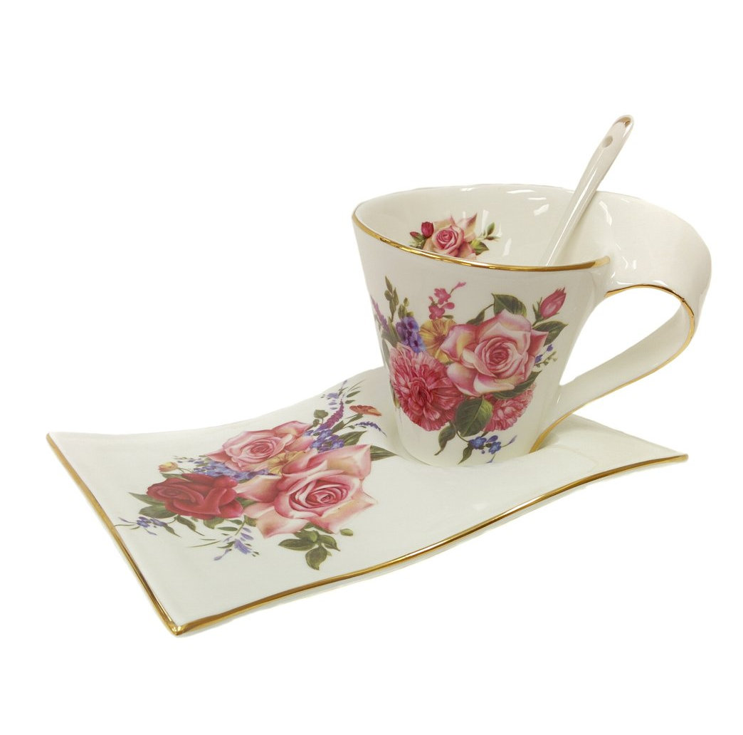 Gracie Oaks Montanez Roses 3 Piece Teacup and Saucer Set - Wayfair Canada