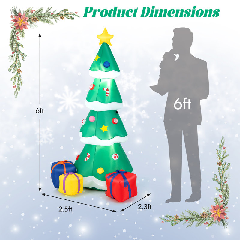 The Holiday Aisle® 6FT Tall Inflatable Blow up Christmas Tree Holiday ...