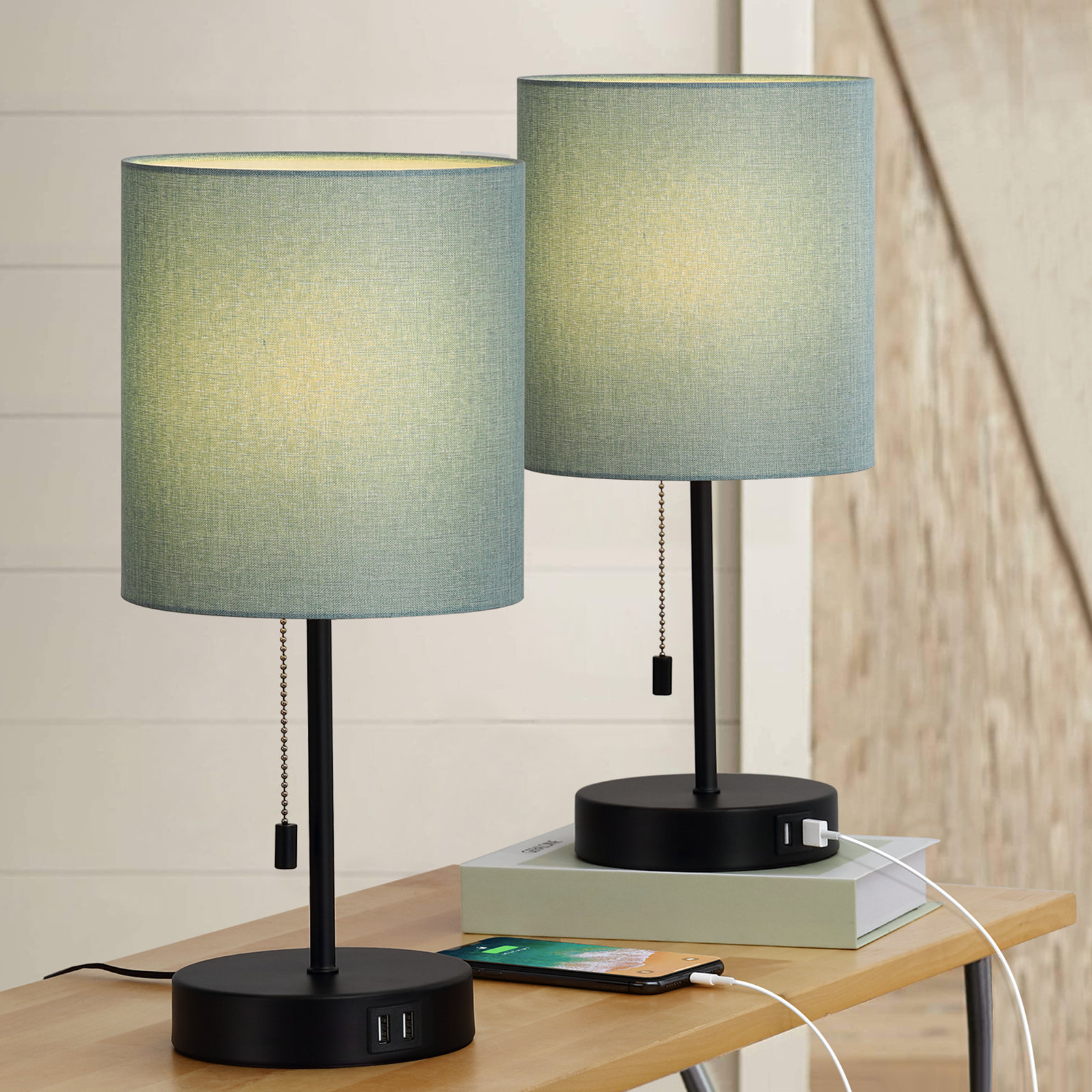 Latitude Run® Set Of 2 Usb Table Lamps, Bedside Nightstand Lamps With ...