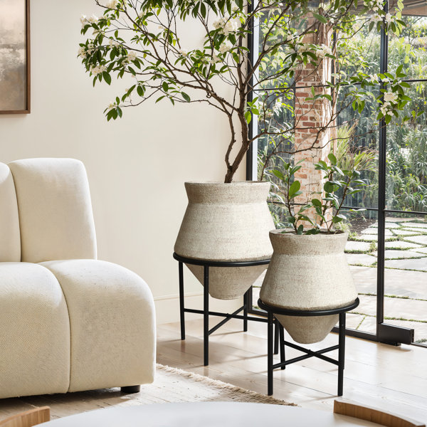 17 Stories 2-Piece Beige Cachepot Planter Cauldron Set with Black ...