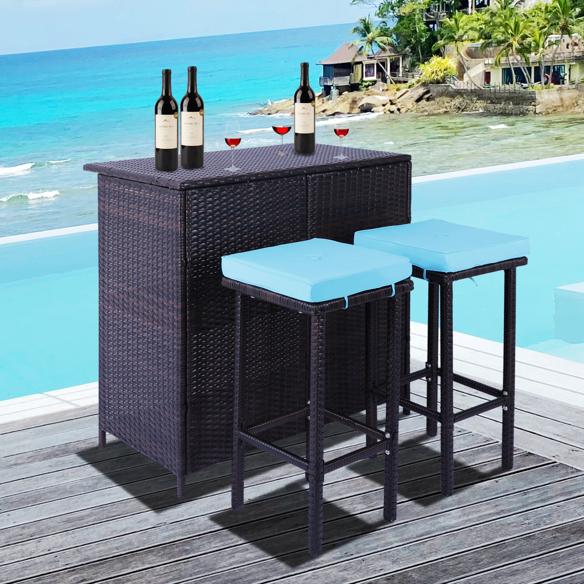 Ebern Designs 3-Piece Patio Outdoor Conversation Bar Set Of 1Table And ...