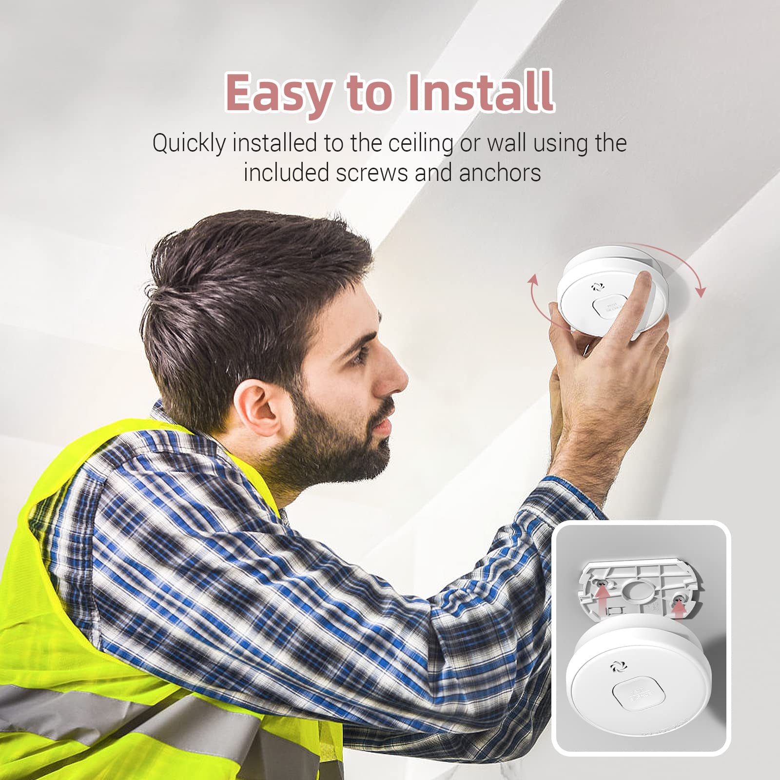 MODERN WALLS LLC Smoke Detector Battery Operated, 10-Year Smoke Alarm ...