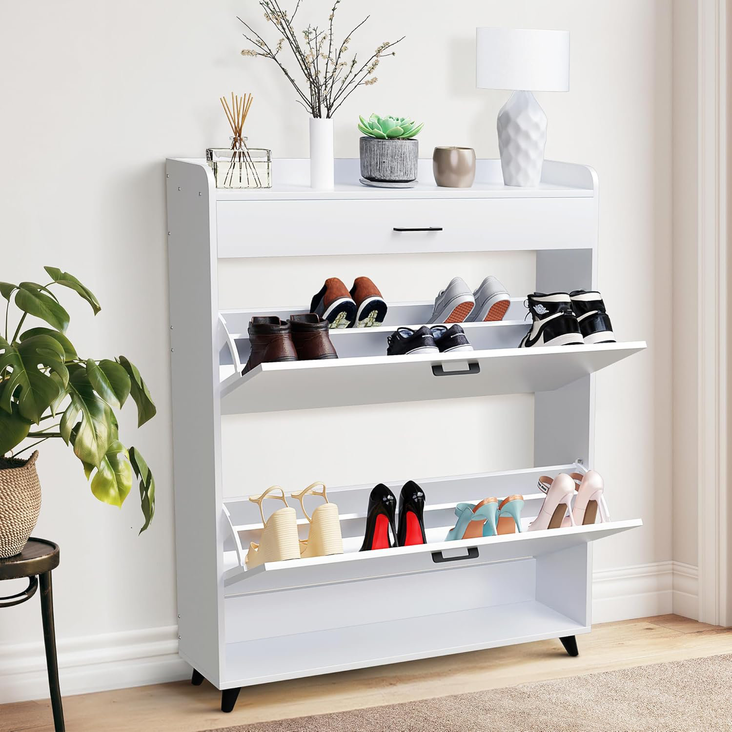 WOOD YOU OF GAINESVILLE, INC. Hidden Shoe Rack - White Shoe Cabinet ...