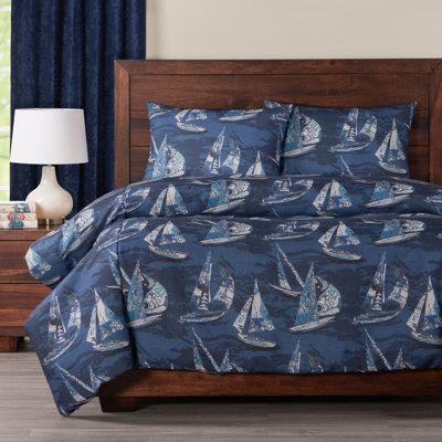 Siscovers Sailboat Nautical Print Multi-Color Duvet Cover Set | Wayfair