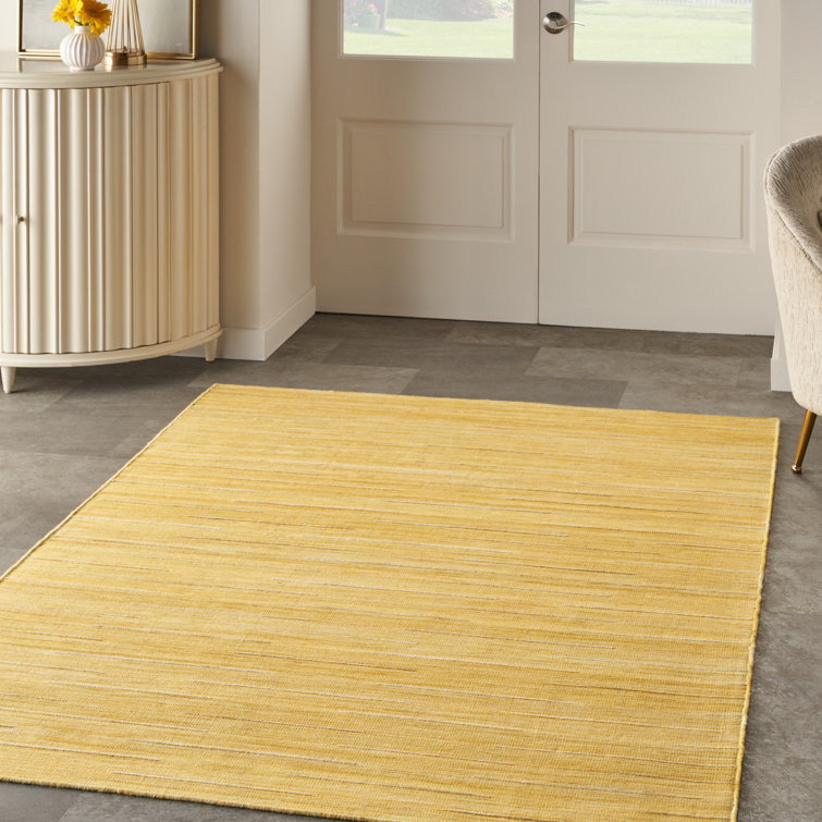 Hokku Designs Anerinda Solid Hand Loomed Wool/Cotton Area Rug in Yellow ...