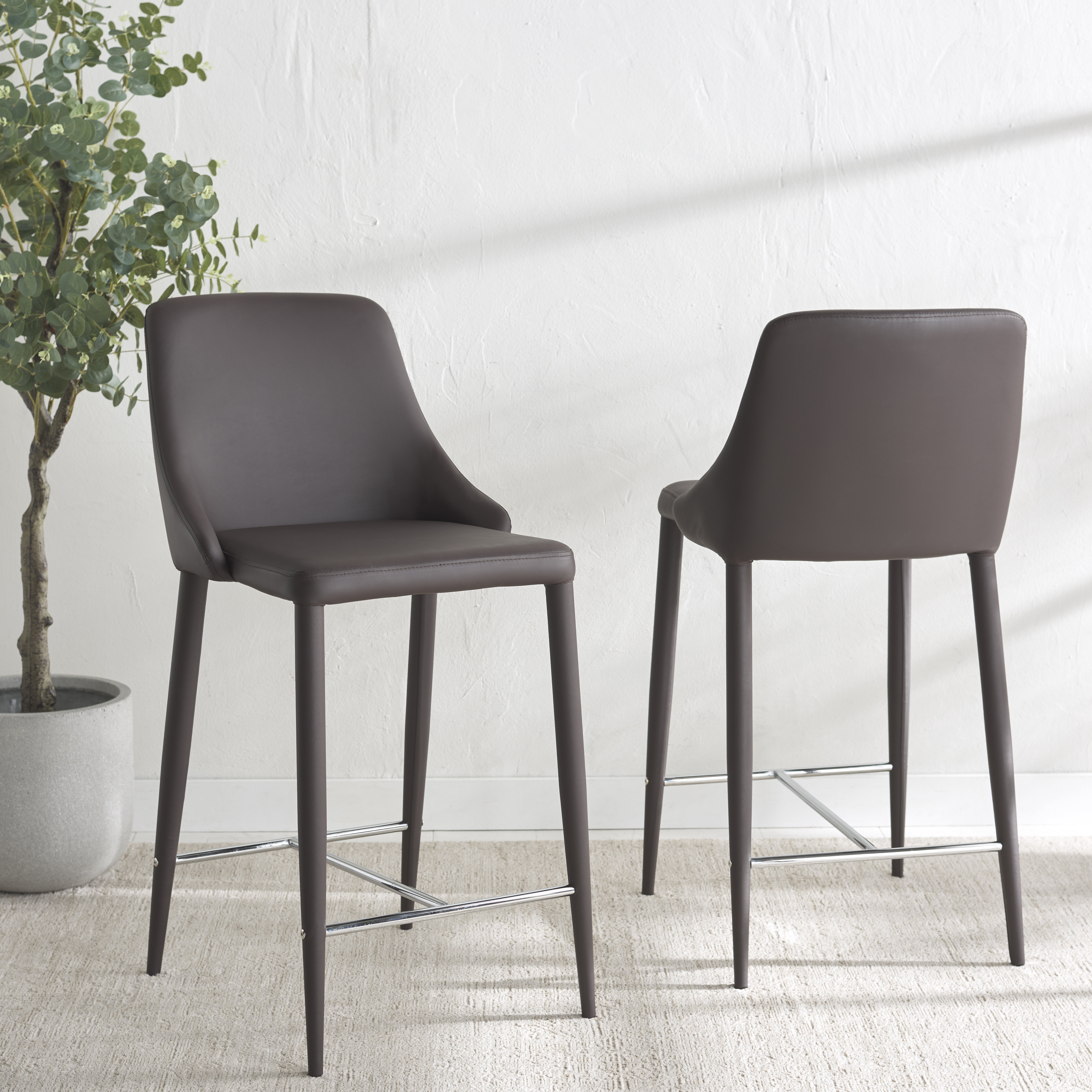 Wrought Studio Bohy Modern PU Leather Counter Stool with Chrome Iron ...
