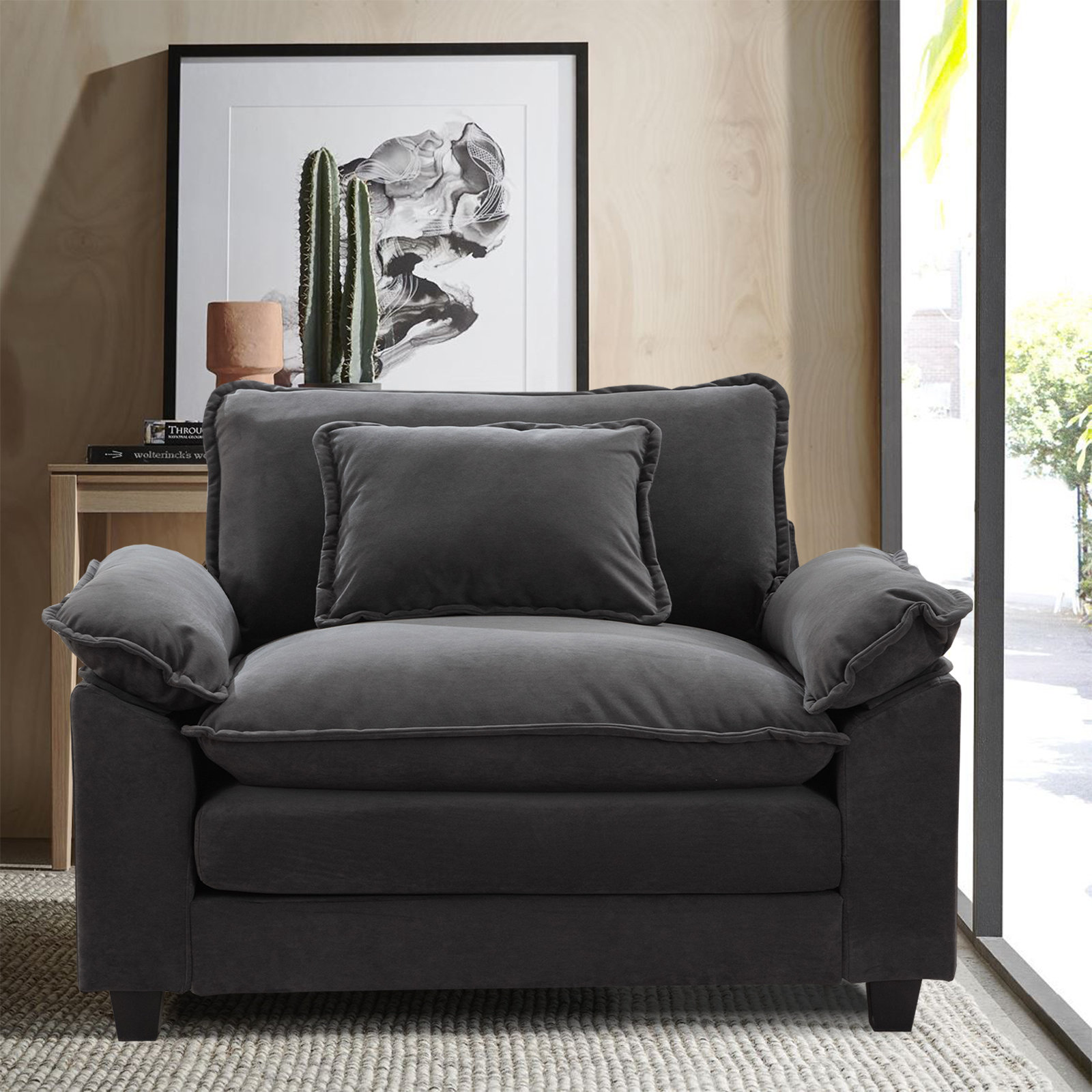 Ebern Designs Modern Upholstered Single Seat Sofa Comfy Deep Armchair ...
