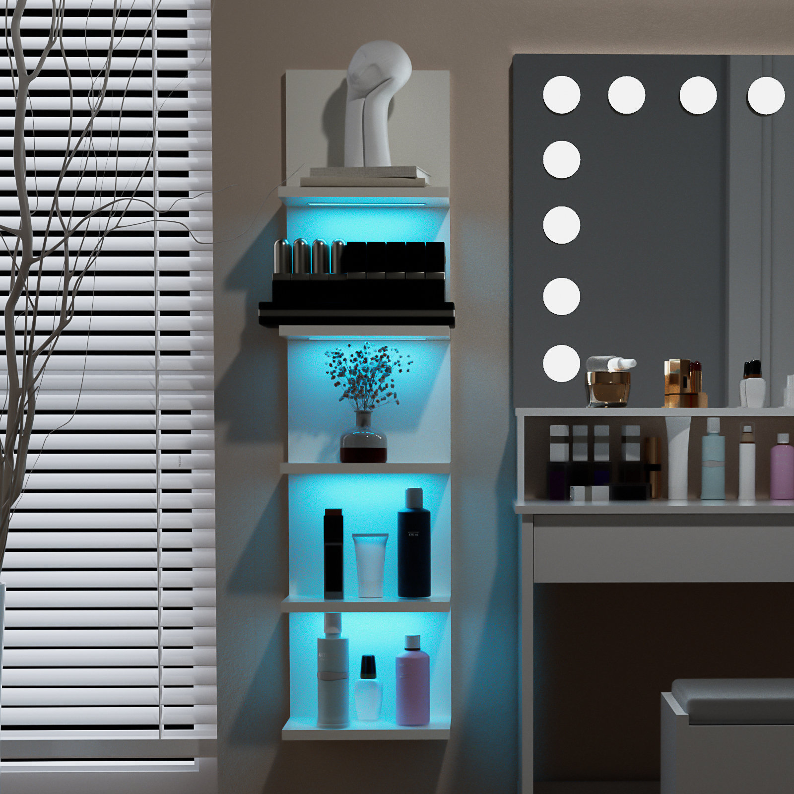 Wrought Studio™ 5-Tier Floating Wall Shelf with Bulit-in RGB Lights ...