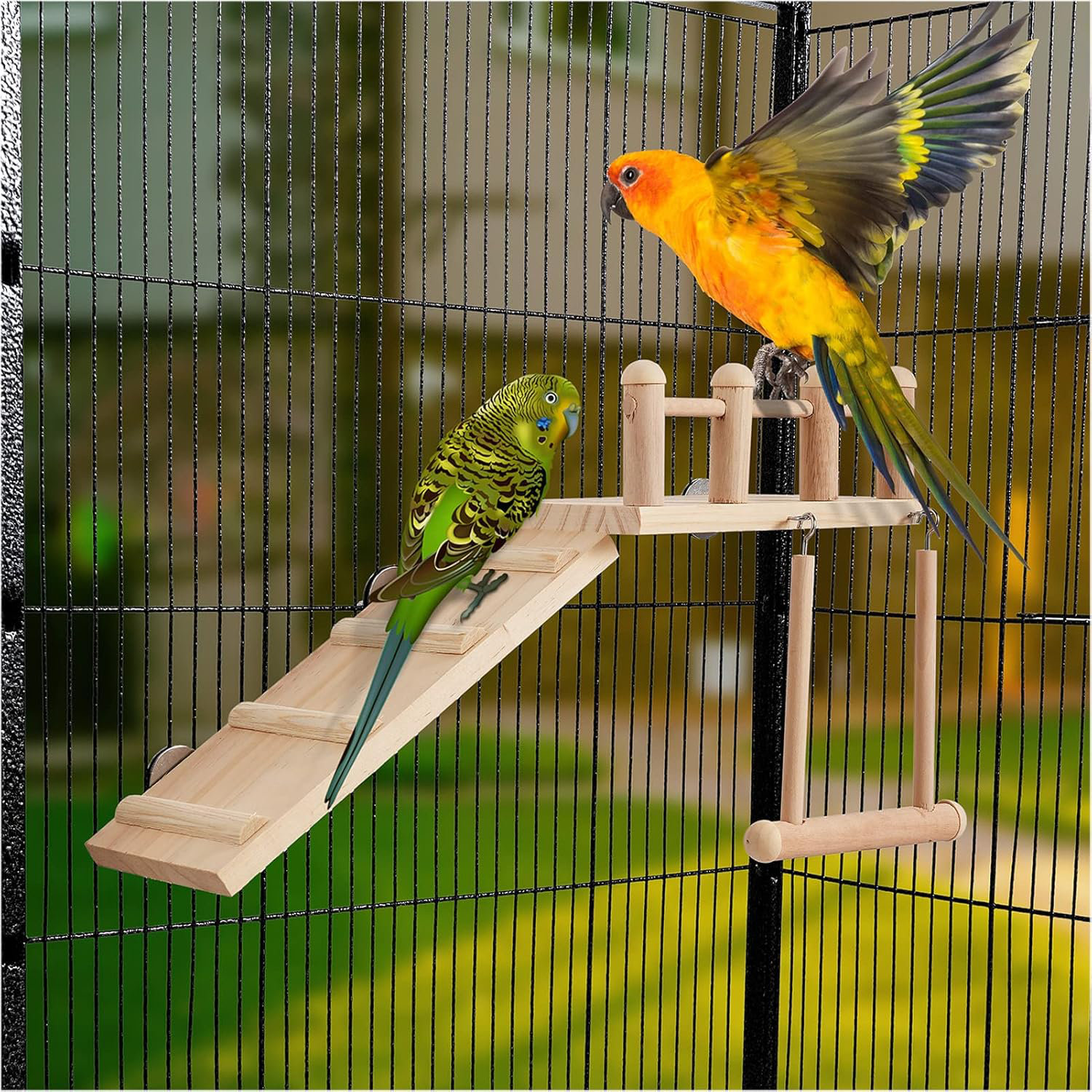 VIKICHER Bird Perches Platform Swing With Climbing Ladder, Parakeet ...