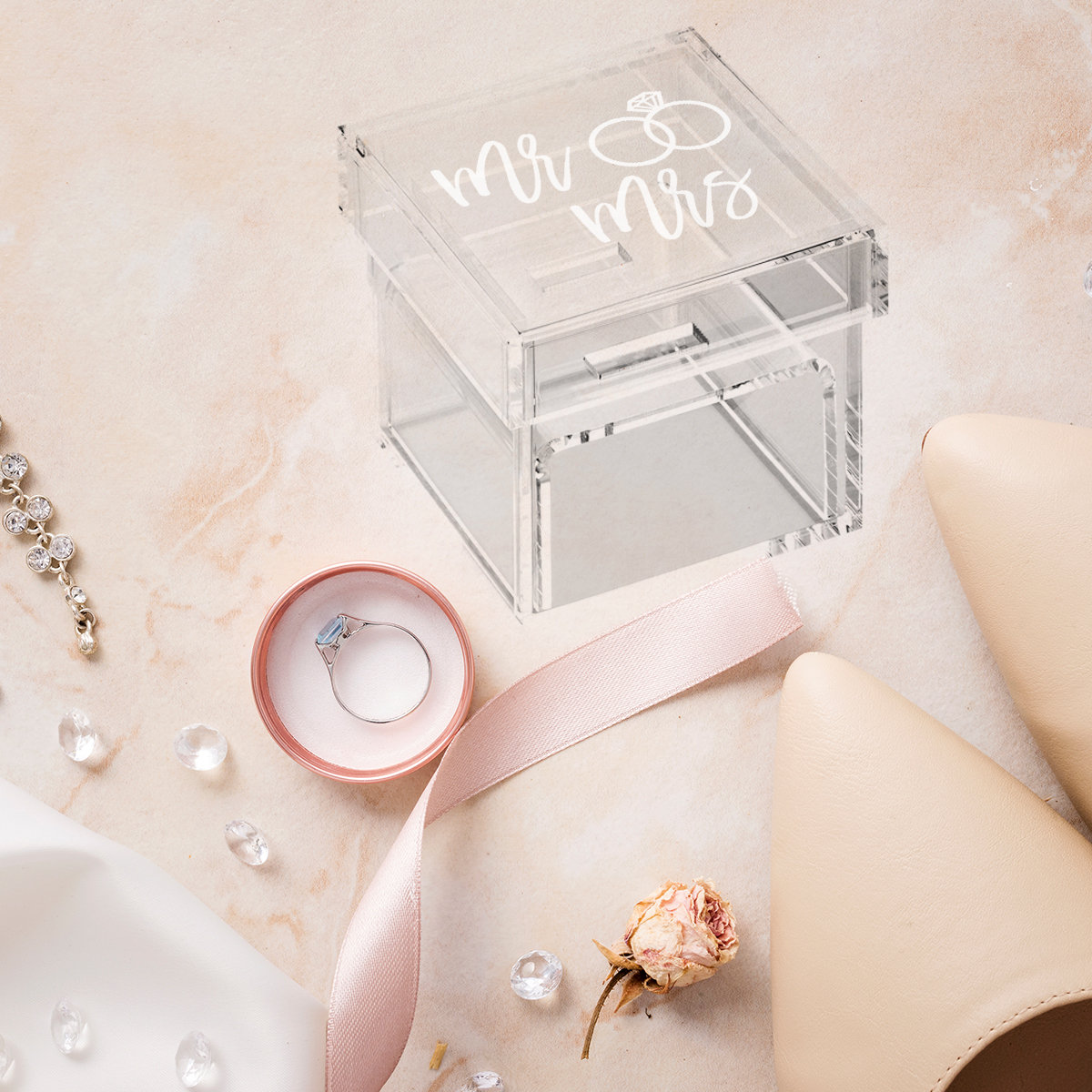Koyal Wholesale Acrylic Wedding Ring Box, 2 Ring Slot, Mr Mrs Ring ...