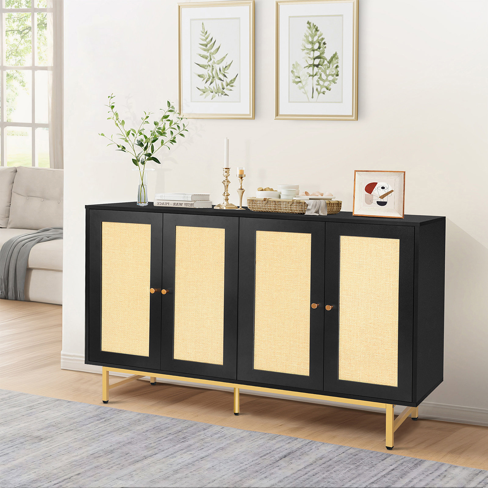 Bay Isle Home™ 54" Sideboard Buffets Cabinet with 4 Rattan Doors, Large ...