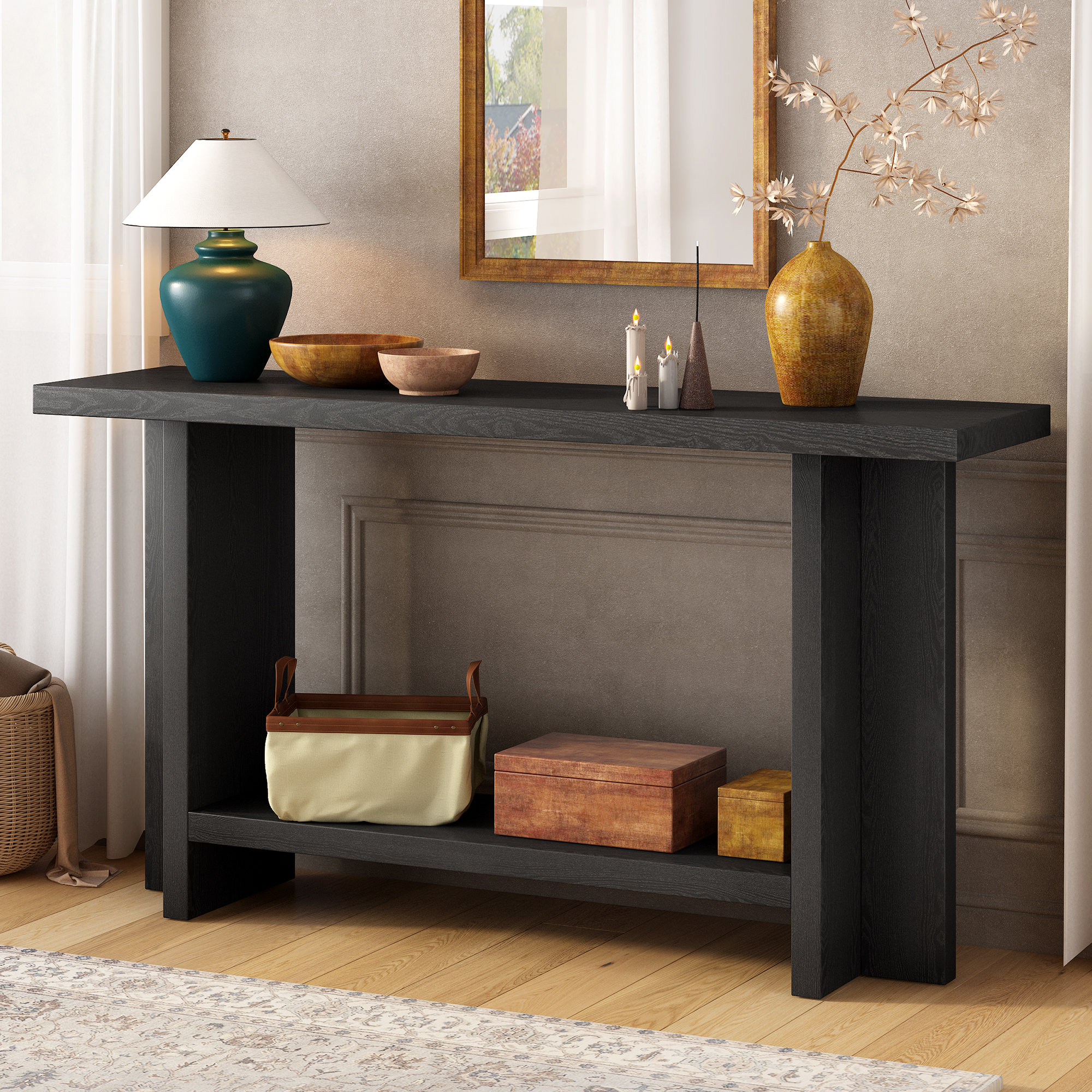 Latitude Run® Vintage-Inspired Ash Wood Veneer Console Table with T-Leg ...