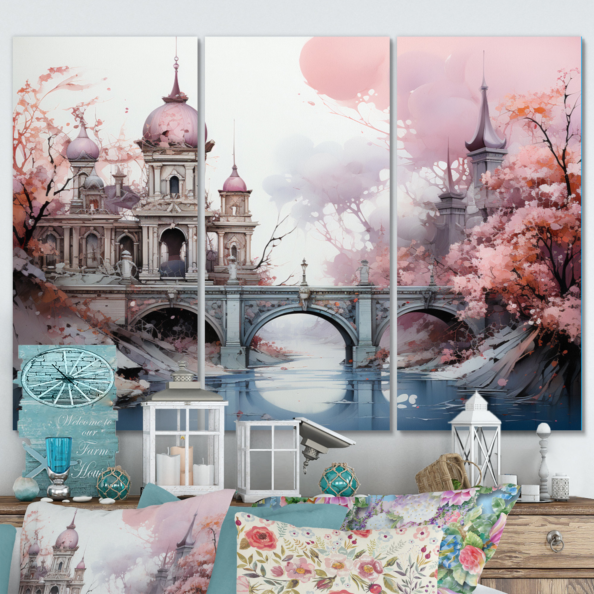 Red Barrel Studio® Pink Bridge Enchanted Crossing I 3 Pieces | Wayfair