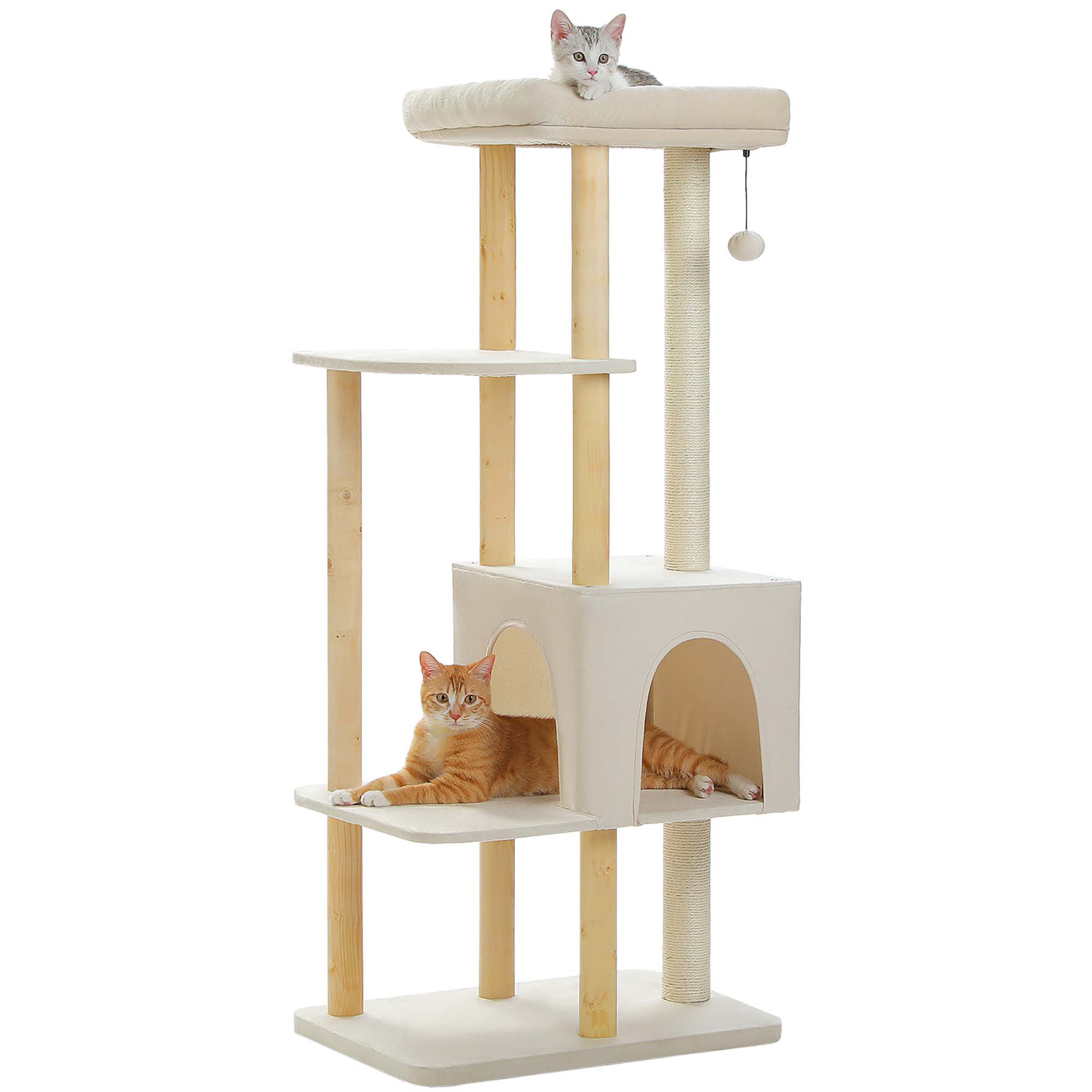 Latitude Run® 53" Modern Wooden Cat Tower For Indoor Large Cats, Multi ...
