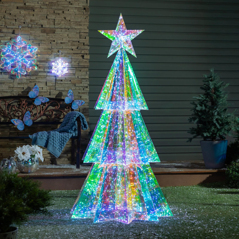 Orren Ellis LED Iridescent Christmas Tree PVC Garden Statue, 4'H | Wayfair