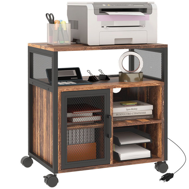 17 Stories Braywood Mobile Printer Stand with Socket USB Charging Ports ...