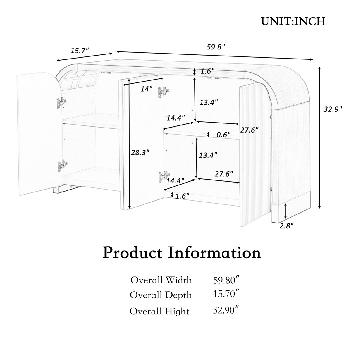 Mercer41 4-Door Curved Corner Design Wavy Door Panel Sideboard | Wayfair