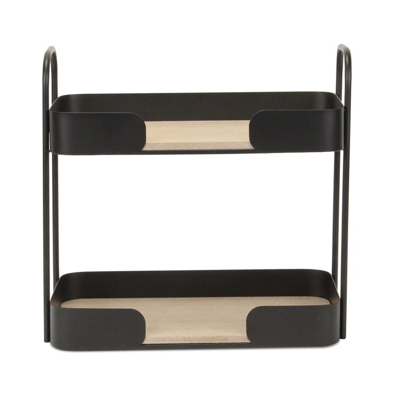 17 Stories Quintelle Two Tier Wood & Metal Table Organizer | Wayfair