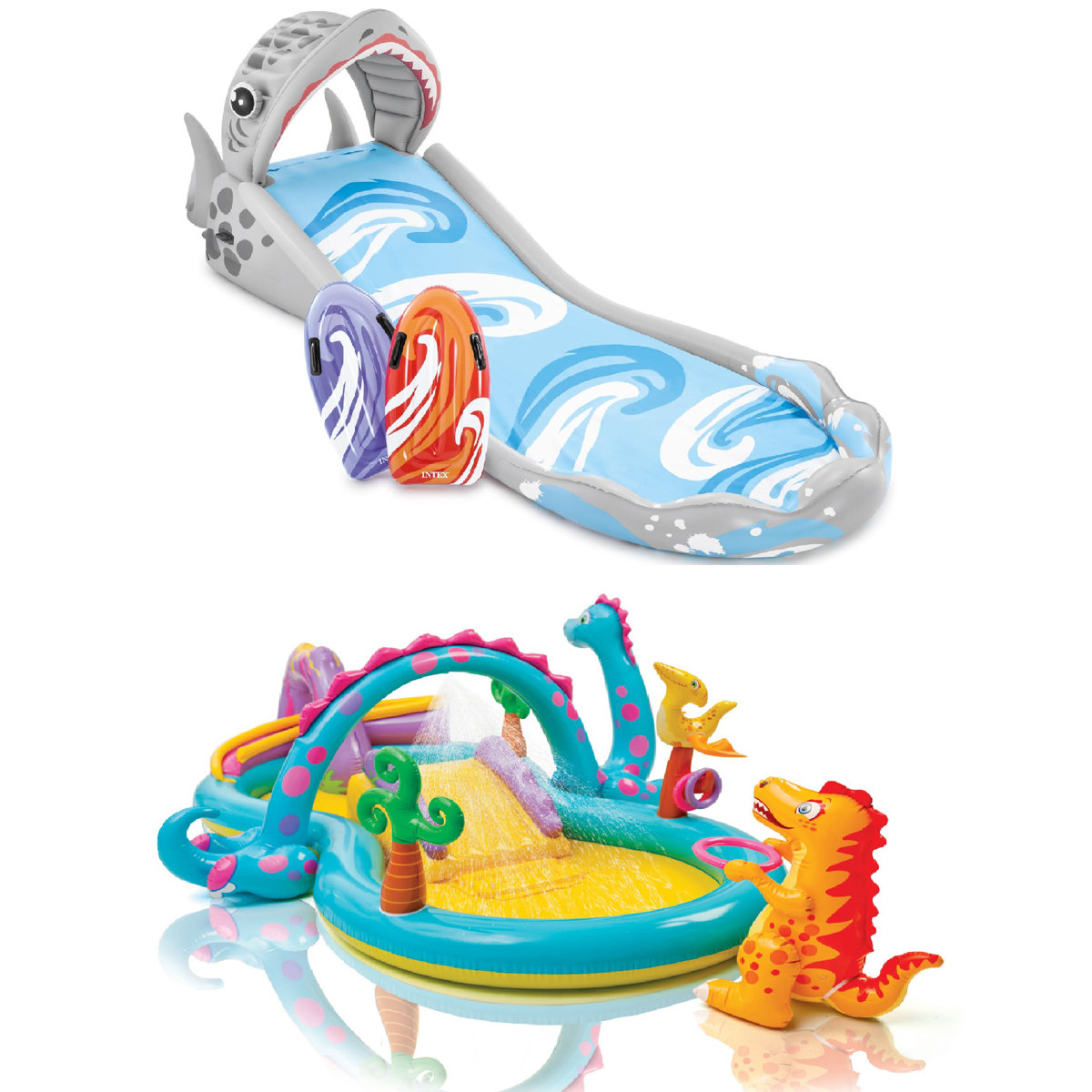 Intex Inflatable Surf 'N Slide Kids Play Center & Dinoland Kids Play ...