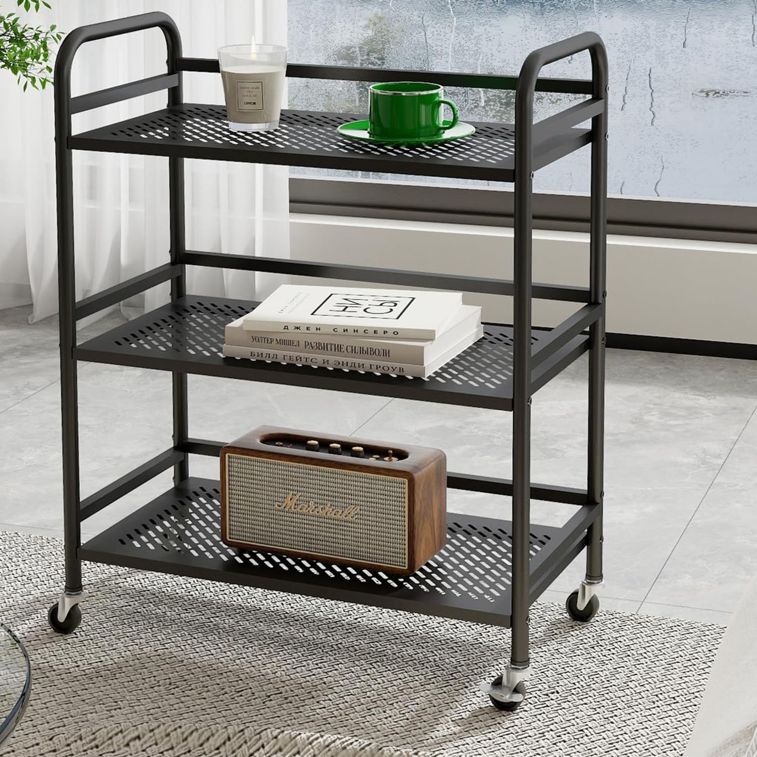 Ivy Bronx Wine Rack And Glass Holders, Rolling Wine Cart For Kitchen ...