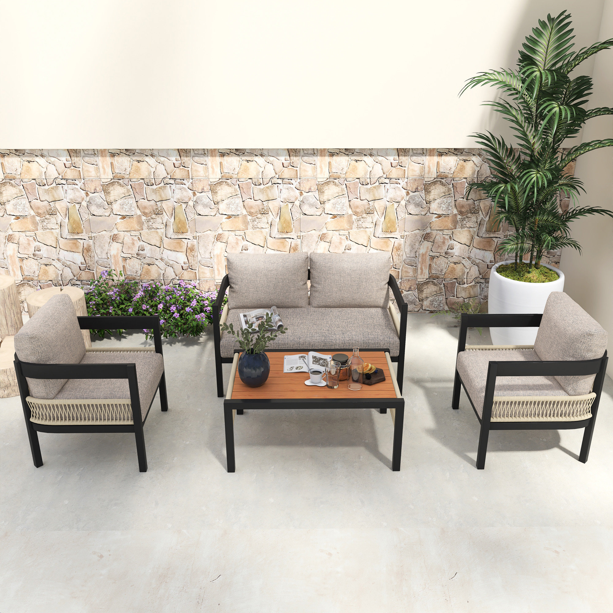 Bay Isle Home™ 4 Piece Wicker Sofa Seating Group With Table | Wayfair