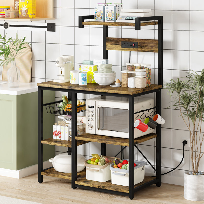17 Stories Gweneva 35.4'' Wood Standard Baker's Rack with Microwave ...