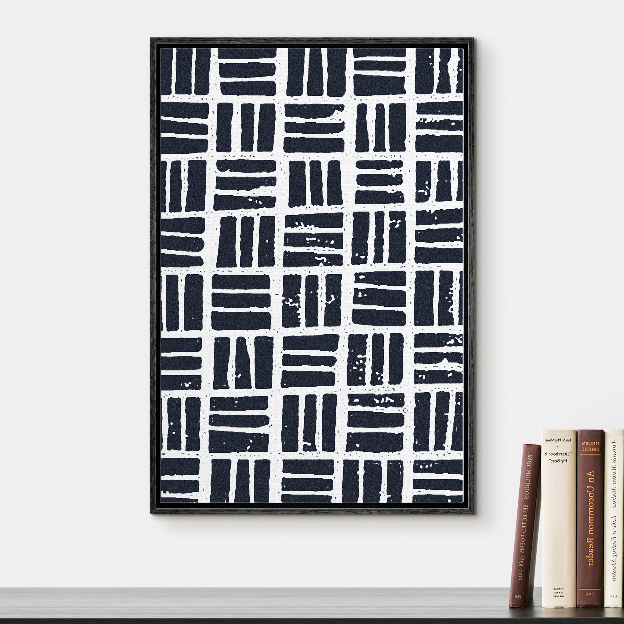 SIGNLEADER Framed Canvas Print Wall Art Dark &amp; White Striped Polygon ...