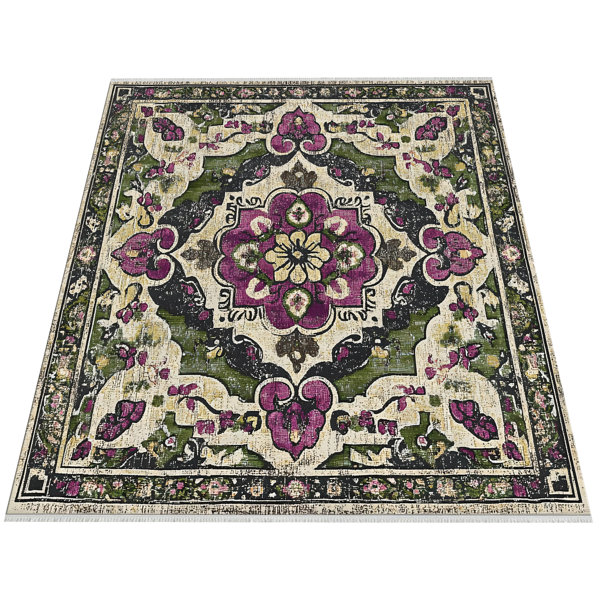 Bungalow Rose Meadowlark Washable Vintage Persian Area Rug In Green And ...