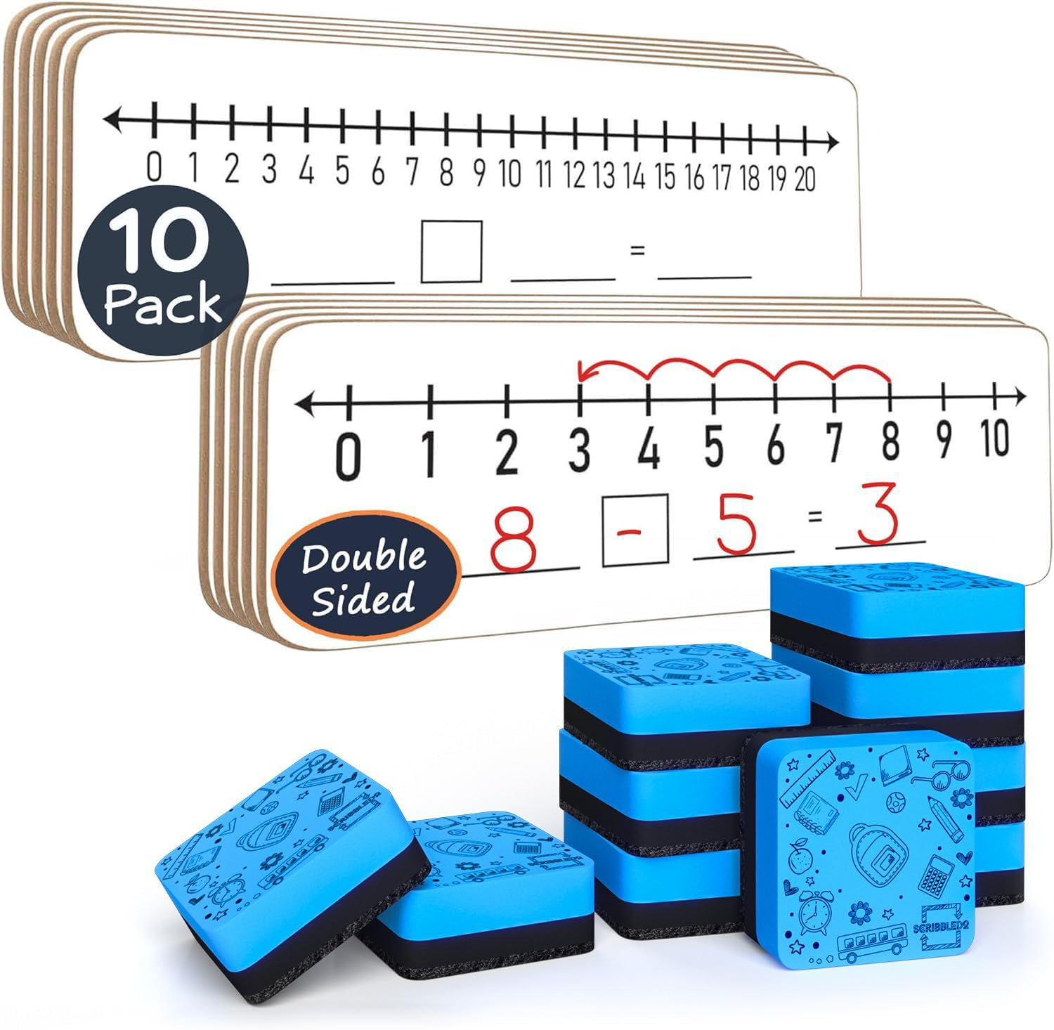 Scribbledo 10 Pack Dry Erase Number Line White Boards 4x12 Inch ...