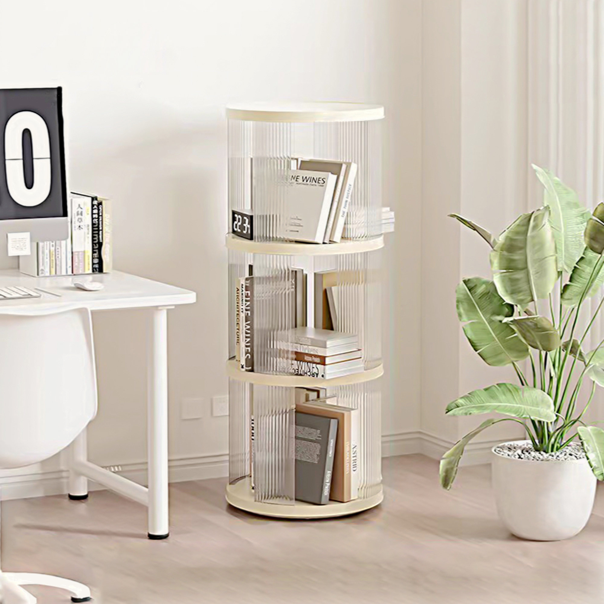 Ebern Designs 360° Rotating Bookshelf, Small Corner Bookcase With Small ...